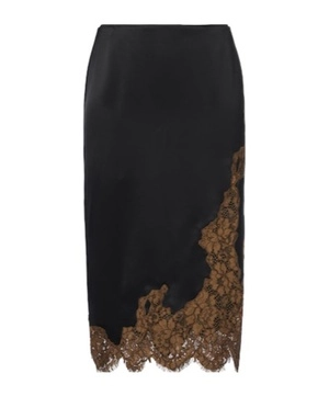 Dorothee Schumacher Shiny Statement Lace-trimmed Satin Midi Skirt - Black