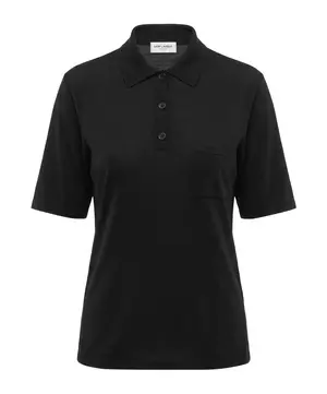 Saint Laurent Solid Color Polo Shirts - Black