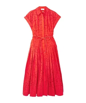 Rebecca Vallance Blaire Belted Guipure Lace Cotton Midi Shirt Dress - No