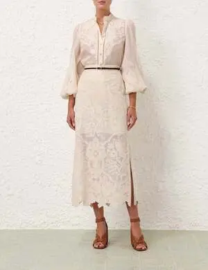 Zimmermann Ottie Floral-embroidered Midi Skirt