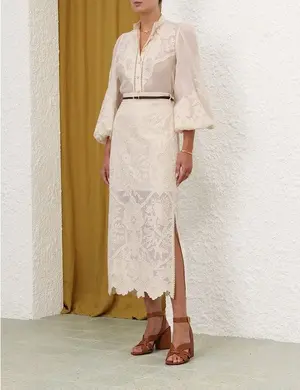 Zimmermann Ottie Floral-embroidered Midi Skirt