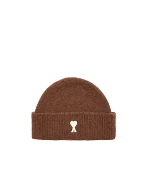 AMI Paris De Coeur Knit Hat - Brown