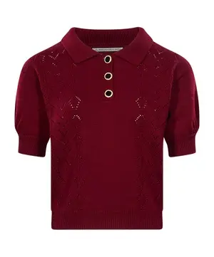 Alessandra Rich Lace-knit Polo Top - Wine Red