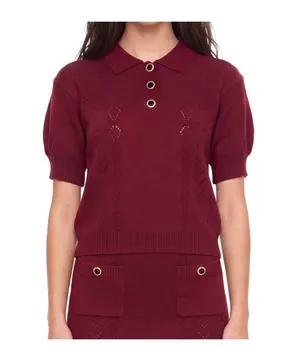 Alessandra Rich Lace-knit Polo Top