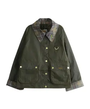 Barbour Icons Tartan Collar Spey Waxed Jacket - Olive