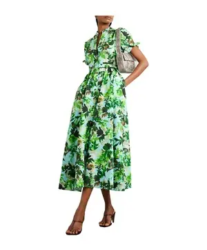 Saloni Belted Printed Cotton Midi Dress