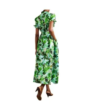 Saloni Belted Printed Cotton Midi Dress