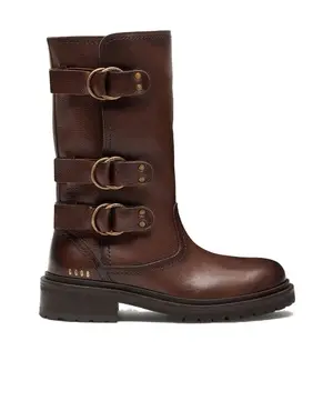 GOLDEN GOOSE Kurt Boots In Leather With Gold Buckles - Brown