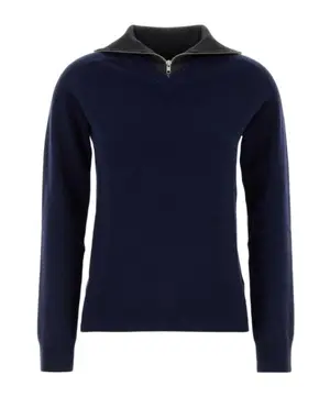 MAISON MARGIELA Zip Collar Knitted Sweater - Navy