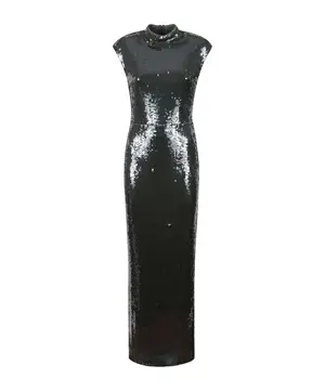 ROTATE BY BIRGER CHRISTENSEN Sequin-embellished Cap Sleeved Maxi Dress - Black