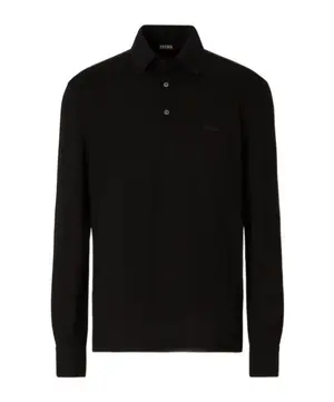 Zegna Cotton Piquet Polo Shirt - Black