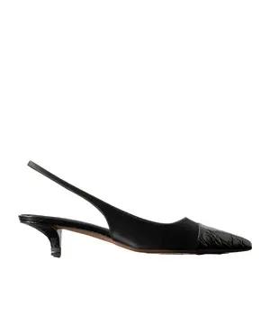 Paris Texas Miranda Croc-effect Leather-trimmed Satin Slingback Pumps - No