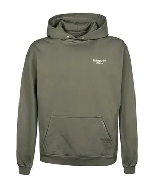 REPRESENT Logo-print Cotton Hoodie - Green