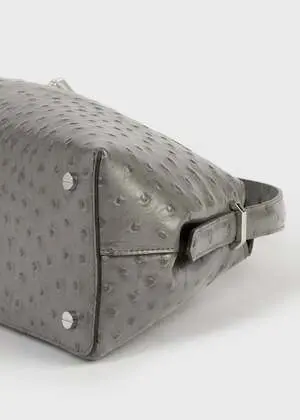 TOTEME Ostrich-embossed Leather Shoulder Bag - Grey