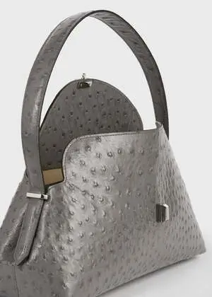 TOTEME Ostrich-embossed Leather Shoulder Bag - Grey