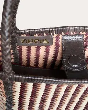 VIPERA Ruby Stripe Woven Leather Tote Bag - Red