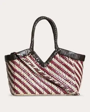 VIPERA Monet Stripe Woven Leather Shoulder Bag - Red