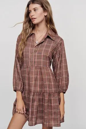 Maeve Bettina Plaid Mini Shirtdress