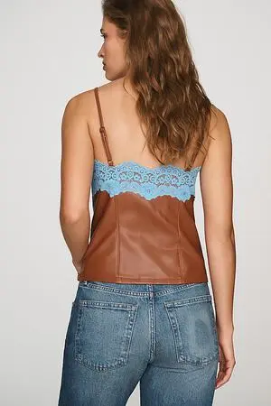 Anthropologie Faux-leather Lace-trim Camisole Top