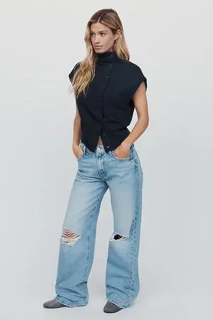 Anthropologie Funnel-neck Short-sleeve Sweater - Black