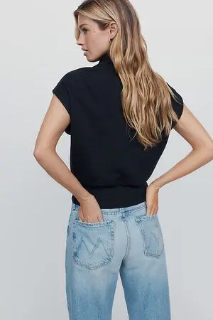 Anthropologie Funnel-neck Short-sleeve Sweater - Black