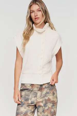 Anthropologie Funnel-neck Short-sleeve Sweater - Ivory