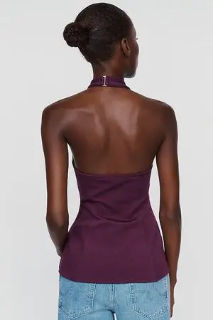 Maeve Brass Plunge Halter Tank Top - Dark Plum