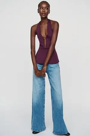 Maeve Brass Plunge Halter Tank Top - Dark Plum
