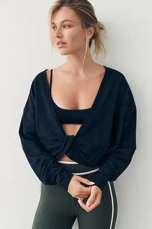 Daily Practice Twist-front Cropped Sweatshirt Top Black