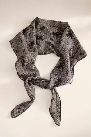 ELIZABETH GILLETT Ggham Floral Cotton Scarf - Brown