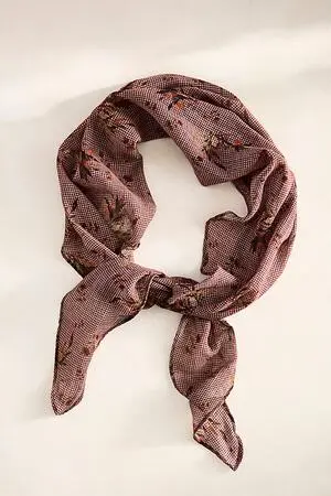 ELIZABETH GILLETT Ggham Floral Cotton Scarf - Red