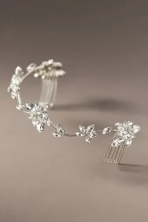 TWIGS & HONEY Crystal Pearl Burst Tiara - Silver