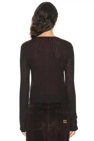 Miu Miu Cashmere Silk Pizzo Cardigan In Brown