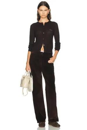 Miu Miu Cashmere Silk Pizzo Cardigan In Brown