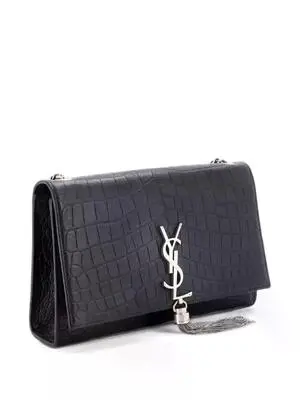 Saint Laurent Classic Monogram Tassel Crocodile Embossed Leather Medium Crossbody Bag