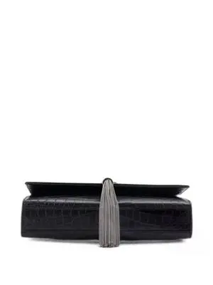 Saint Laurent Classic Monogram Tassel Crocodile Embossed Leather Medium Crossbody Bag