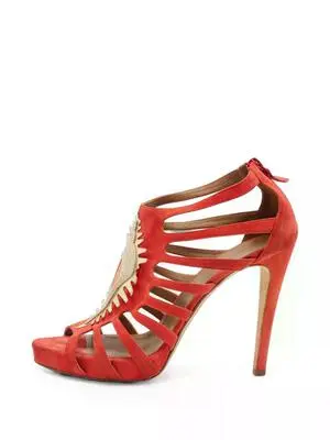 Hermès Suede Shell Appliqué Stiletto Sandals - Orange