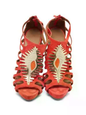 Hermès Suede Shell Appliqué Stiletto Sandals
