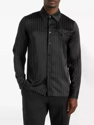 Manière De Voir Elian Satin Pinstripe Slim-fit Dress Shirt - Black