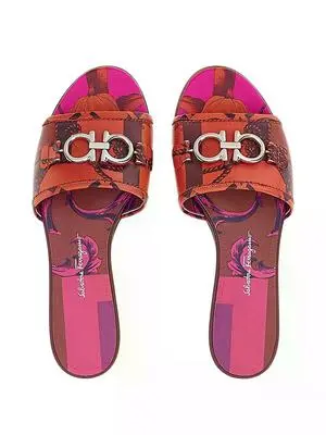 FERRAGAMO Gancini Printed Leather Sandals