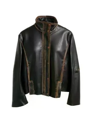 Brandon Maxwell Mason High-neck Leather Jacket - Brown