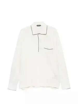 TOM FORD Piped-trim Long-sleeved Polo Shirt - Neutrals