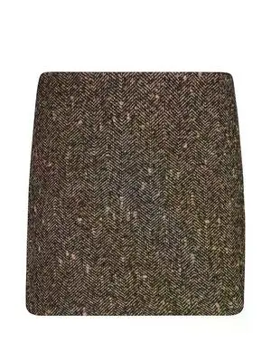 ERMANNO FIRENZE Herringbone-pattern Straight Mini Skirt - Brown