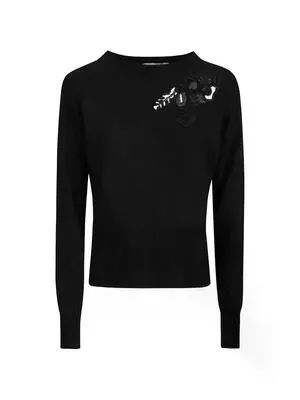 ERMANNO FIRENZE Floral-applique Ribbed-trim Sweater - Black