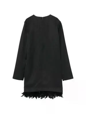 Plan C Feather-trim Long-sleeve Mini Dress