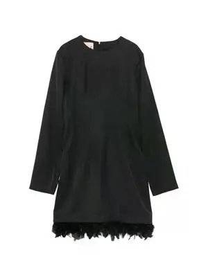 Plan C Feather-trim Long-sleeve Mini Dress
