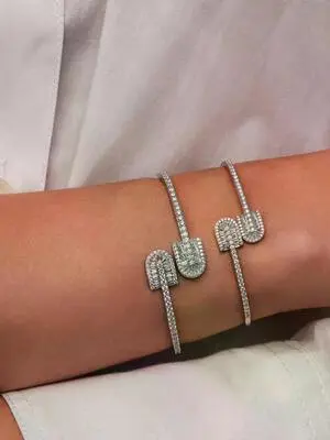 U LOS ANGELES U Duo Diamond Bangle - Silver