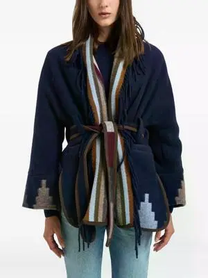BAZAR DELUXE Fringe-trim Belted Coat - Blue