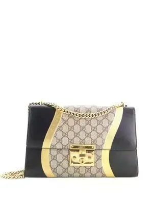 Gucci Padlock Gg Coated Canvas And Leather Medium Shoulder Bag - Black