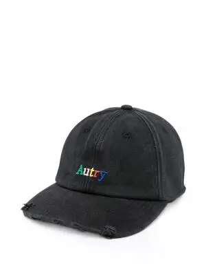 AUTRY Distressed Logo-embroidered Baseball Cap - Black